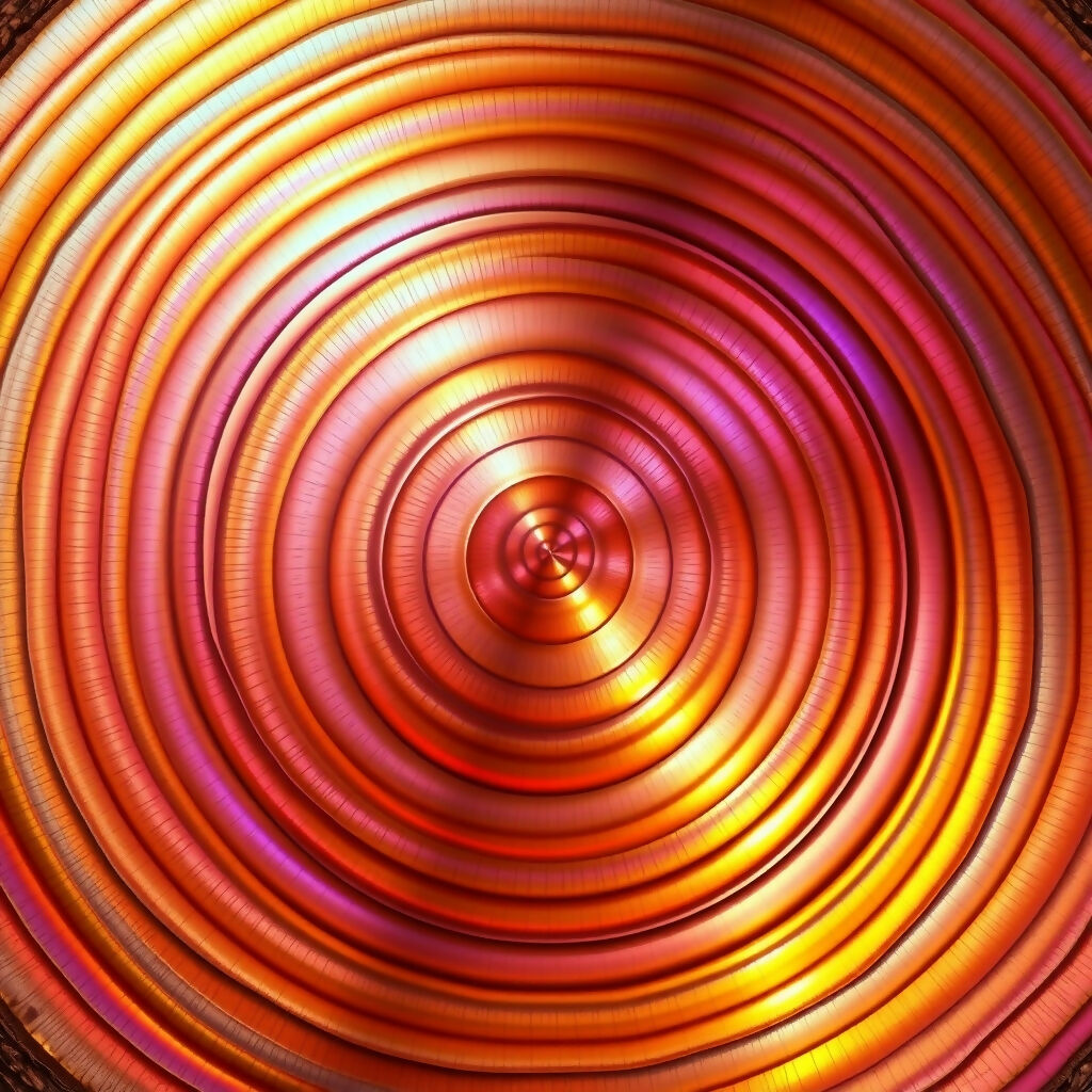 Metallic Concentric Circles Abstract 3D Render in Warm Sunset Hues