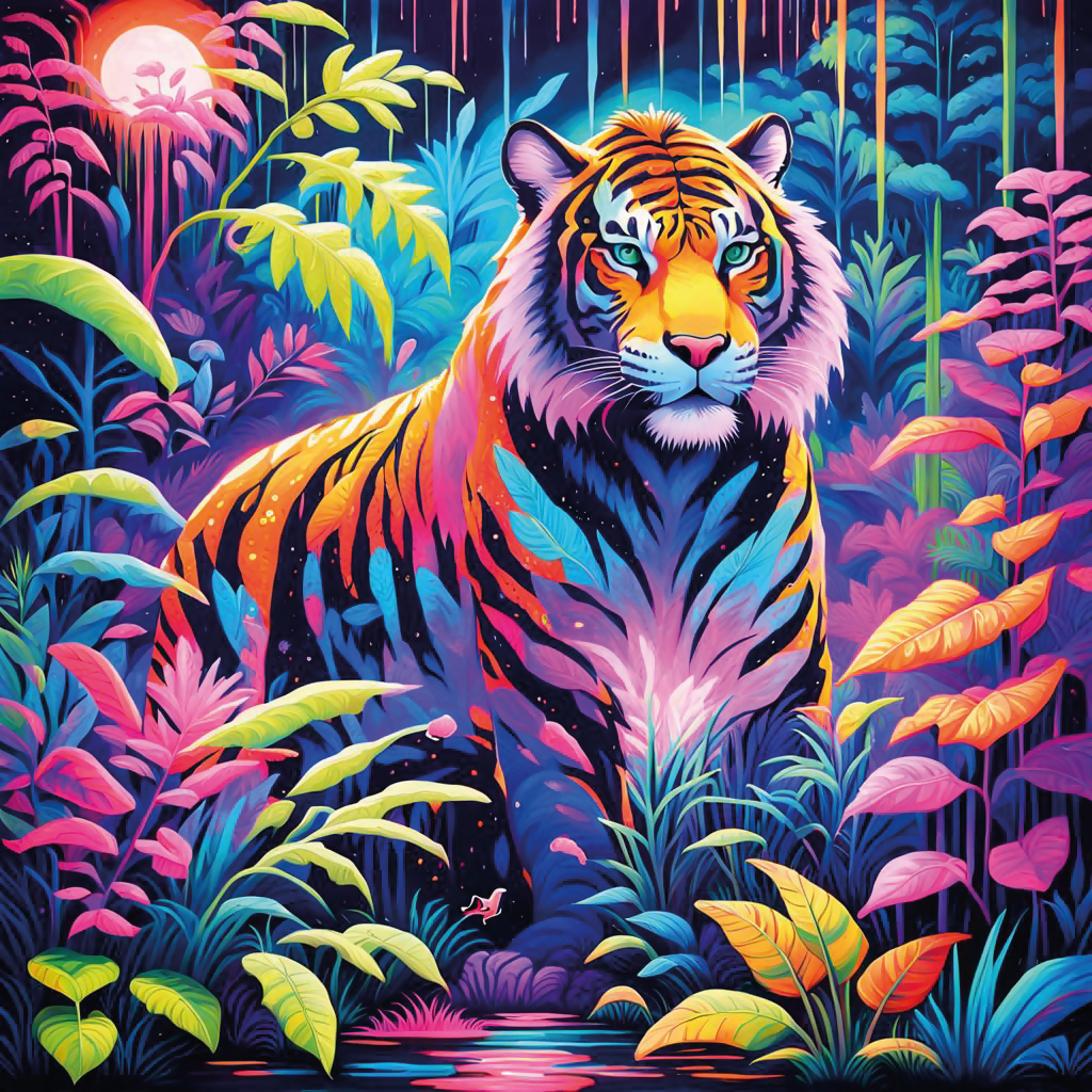 Surreal Neon Jungle - Dreamlike Tiger Art