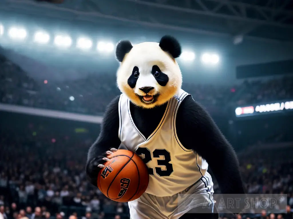 Panda Basketball Player Dribbling in Action