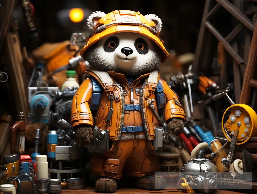 Building with a Smile: AI Artwork Showcasing a Panda Construction W...
