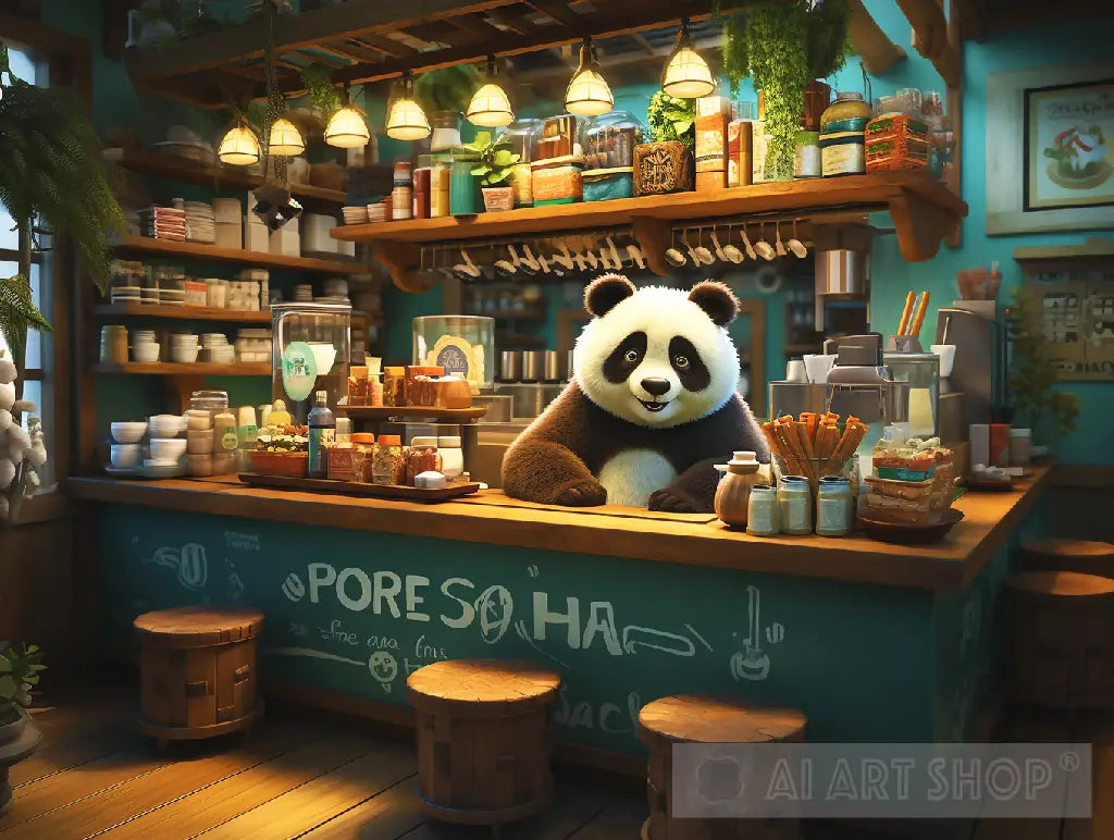 The Friendly Panda Café Owner Welcoming Guests with a Smile