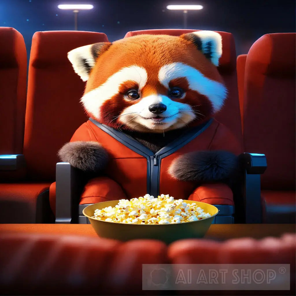 Panda eats popcorn at the cinema