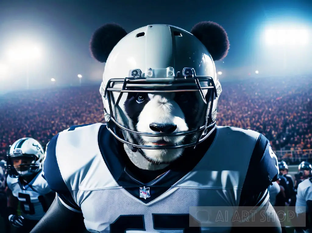 Ready for Action: Panda Football Player's Intense Stare