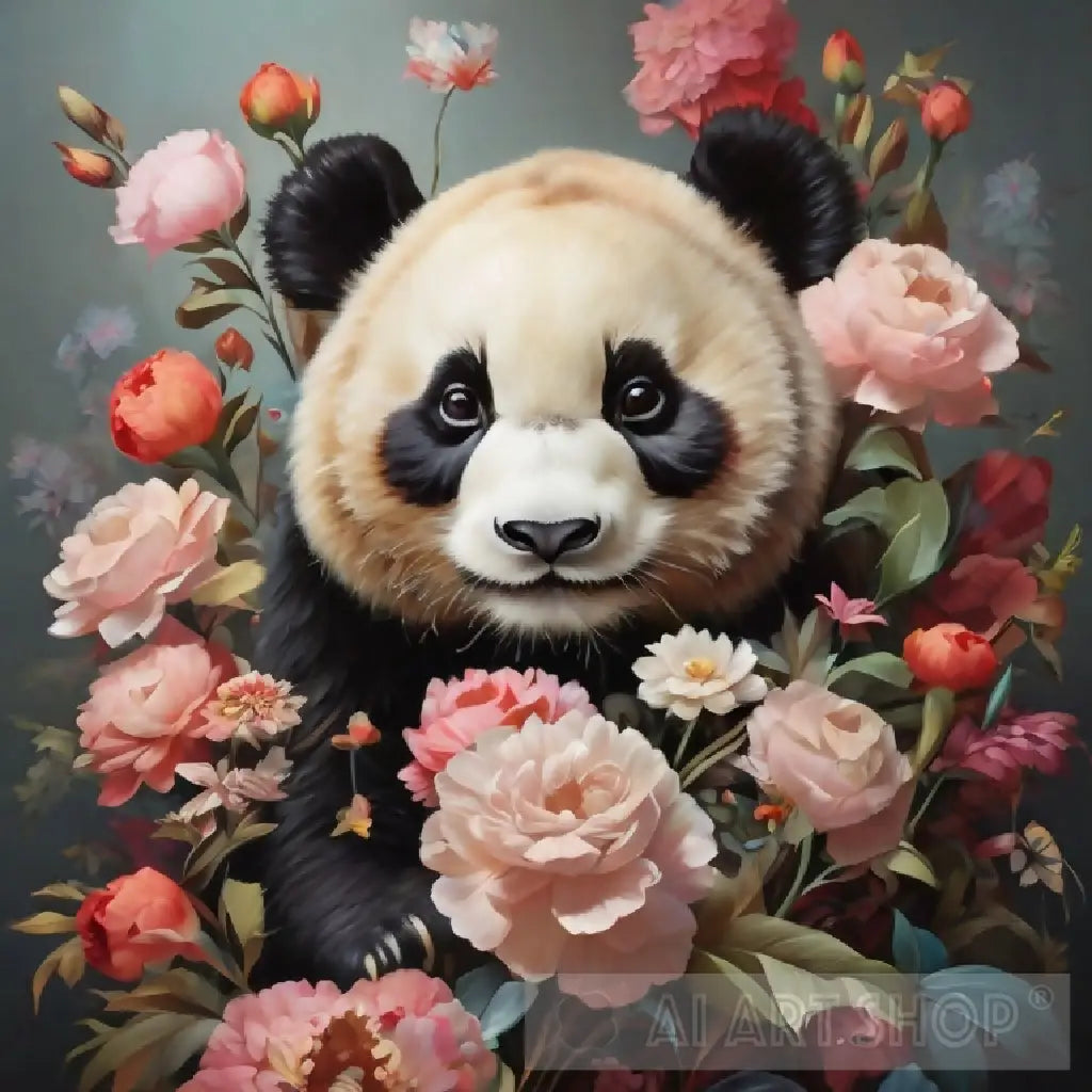 Panda With Flowers