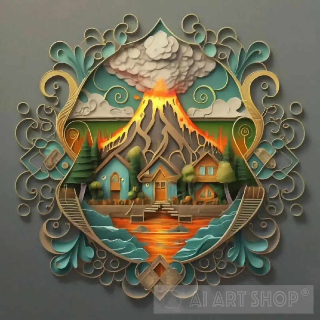 Paper Art on volcano