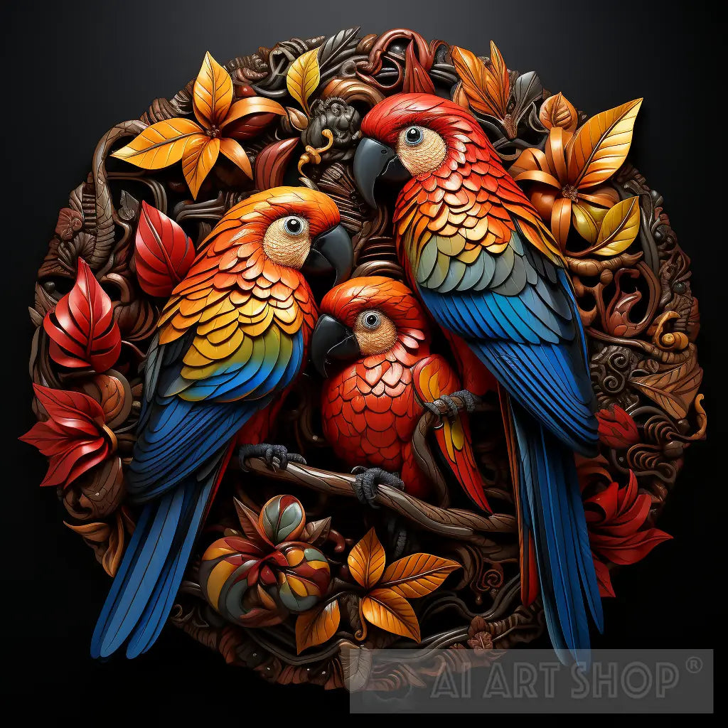 Parrots Mandala Style Natural Art Fantasy