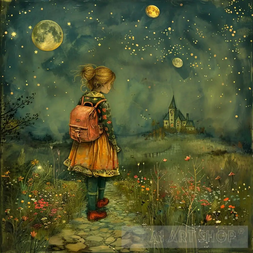 Whimsical Journey: A Young Girl's Path to a Dreamlike Castle