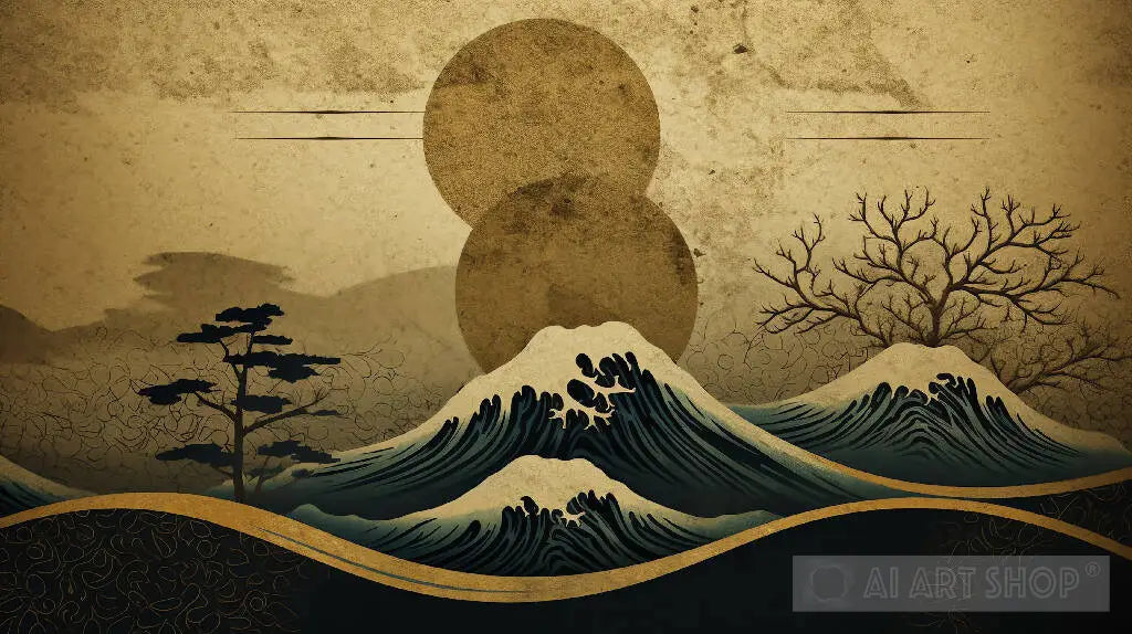 Peace Japanese Inspired Gold Landscape Wall Art
