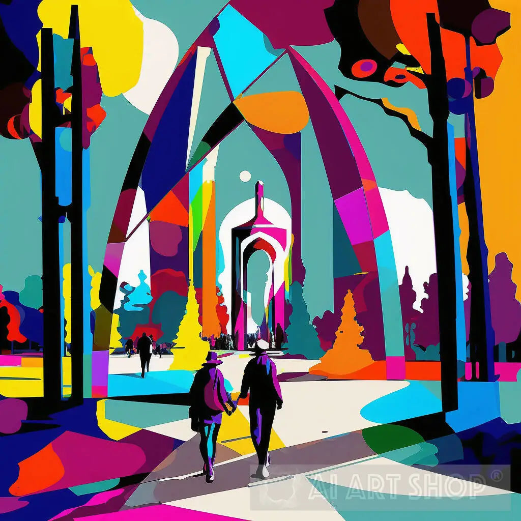 colorful, abstract, people, walking, park, illustration, romantic,