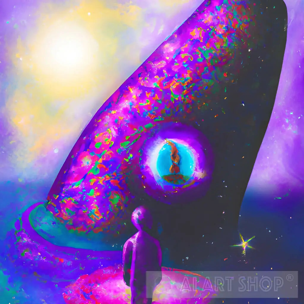 Person Seeking Tiny Object In Space Surrealism painting