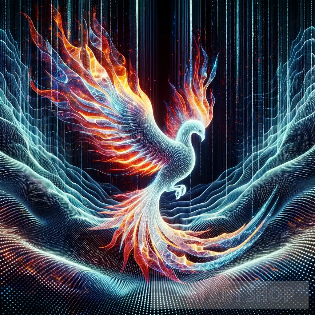 Contemporary AI Art - Phoenix Pixel Rise: Rebirth in Digital