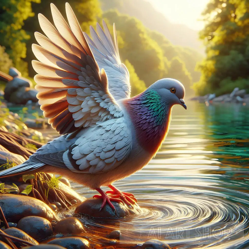 Pigeon By The Water, nature, wildlife, photography, print, pigeon,