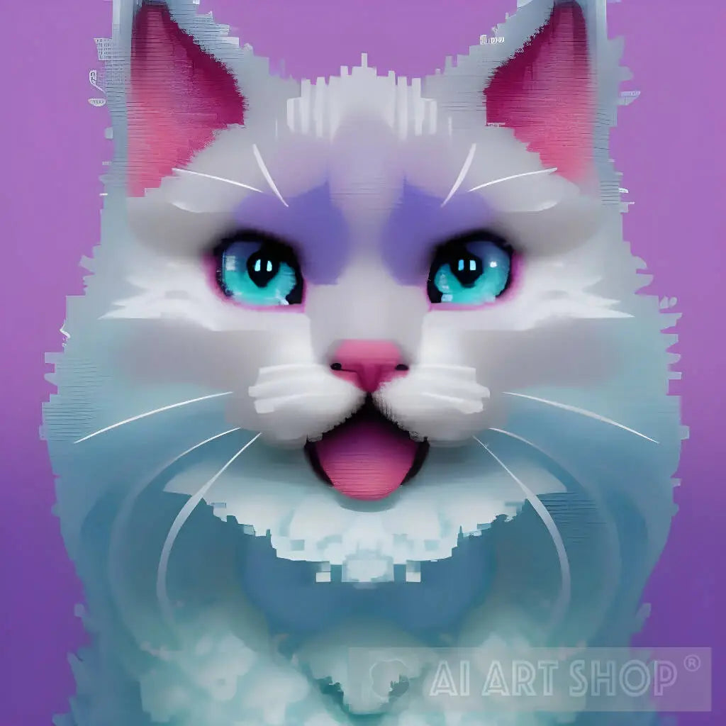 pixel art white gray cat