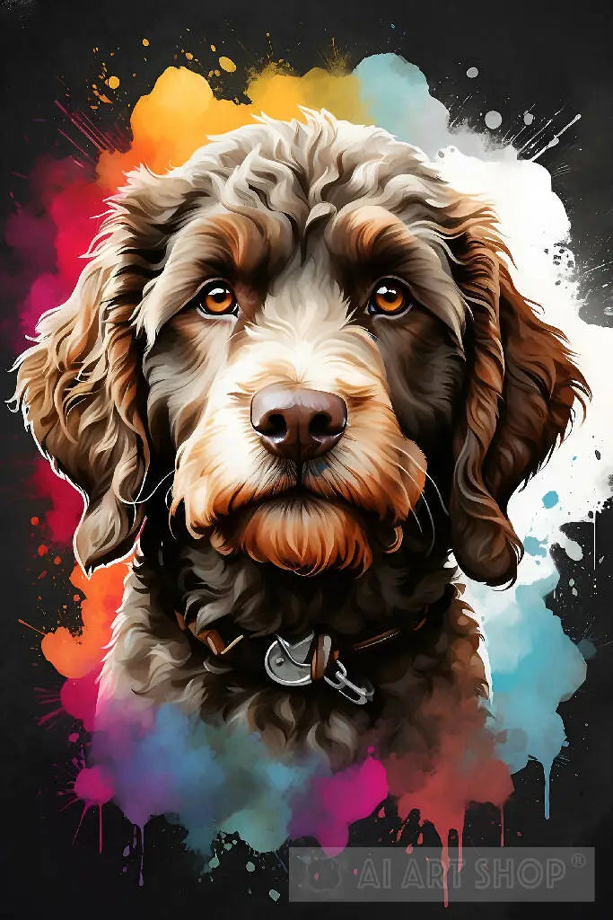 powerful colorful chocolate labradoodle face