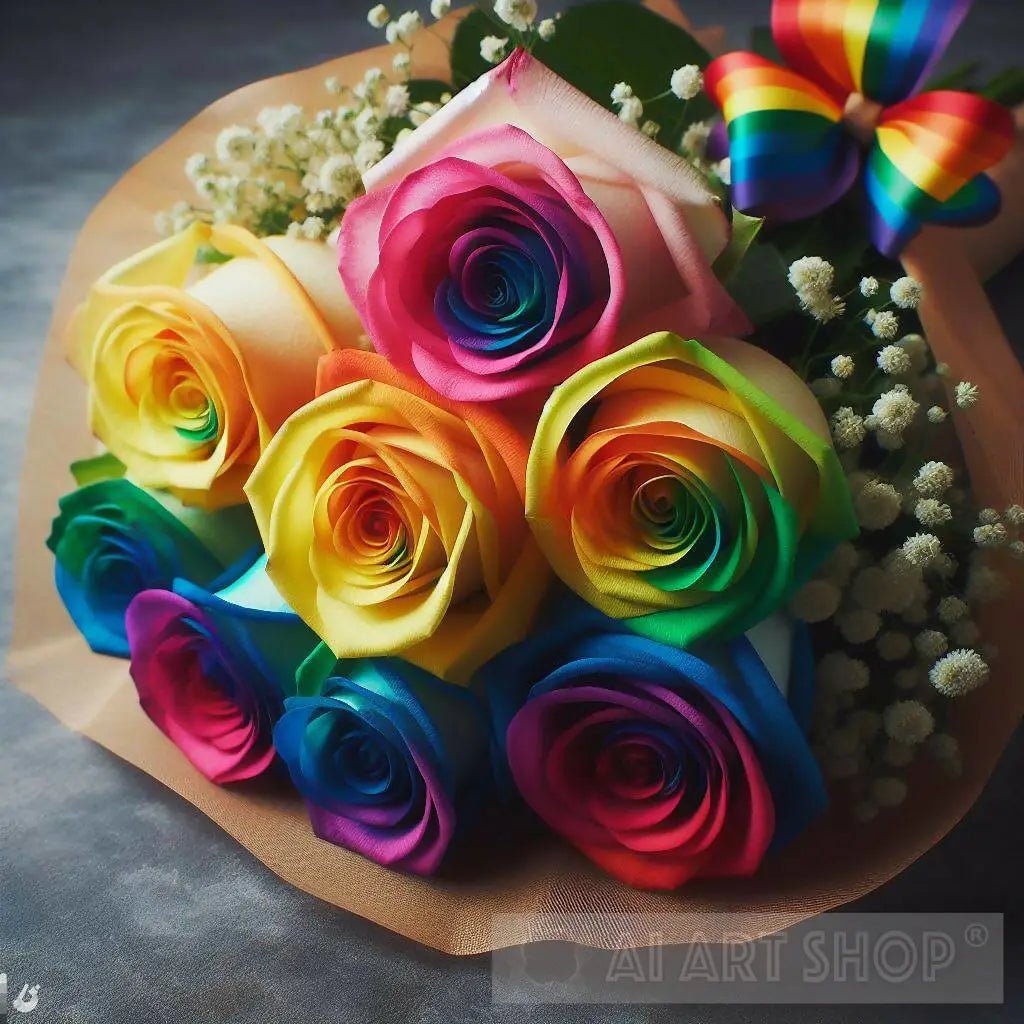 Pride LGBT Rainbow Rose Bouquet Wedding