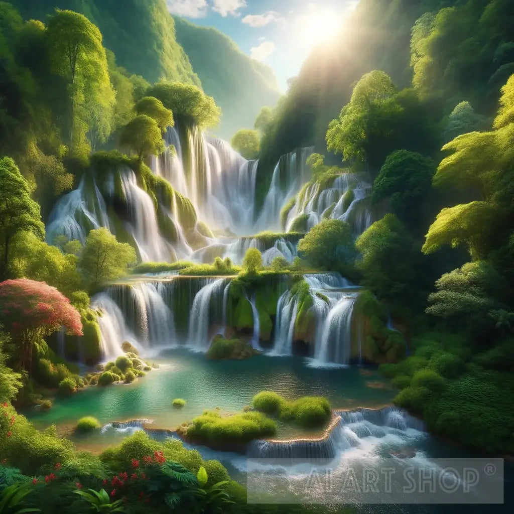 Nature Art - Pristine Waterfall: Serenity in Motion