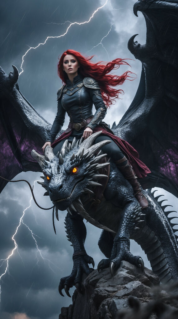 An ultra-realistic fantasy scene of a powerful woman with long