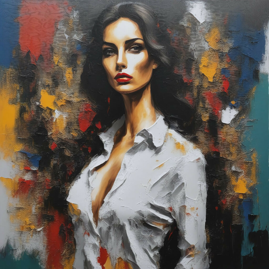 Bold Elegance – Striking Oil Portrait of a Confident Woman | AIArtShop