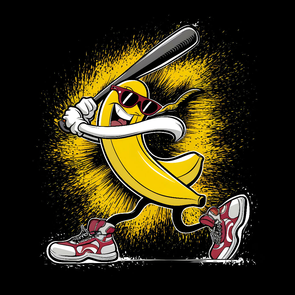 Funny Banana Baseball Player Digital Art Cool Cartoon Fruit Design ...