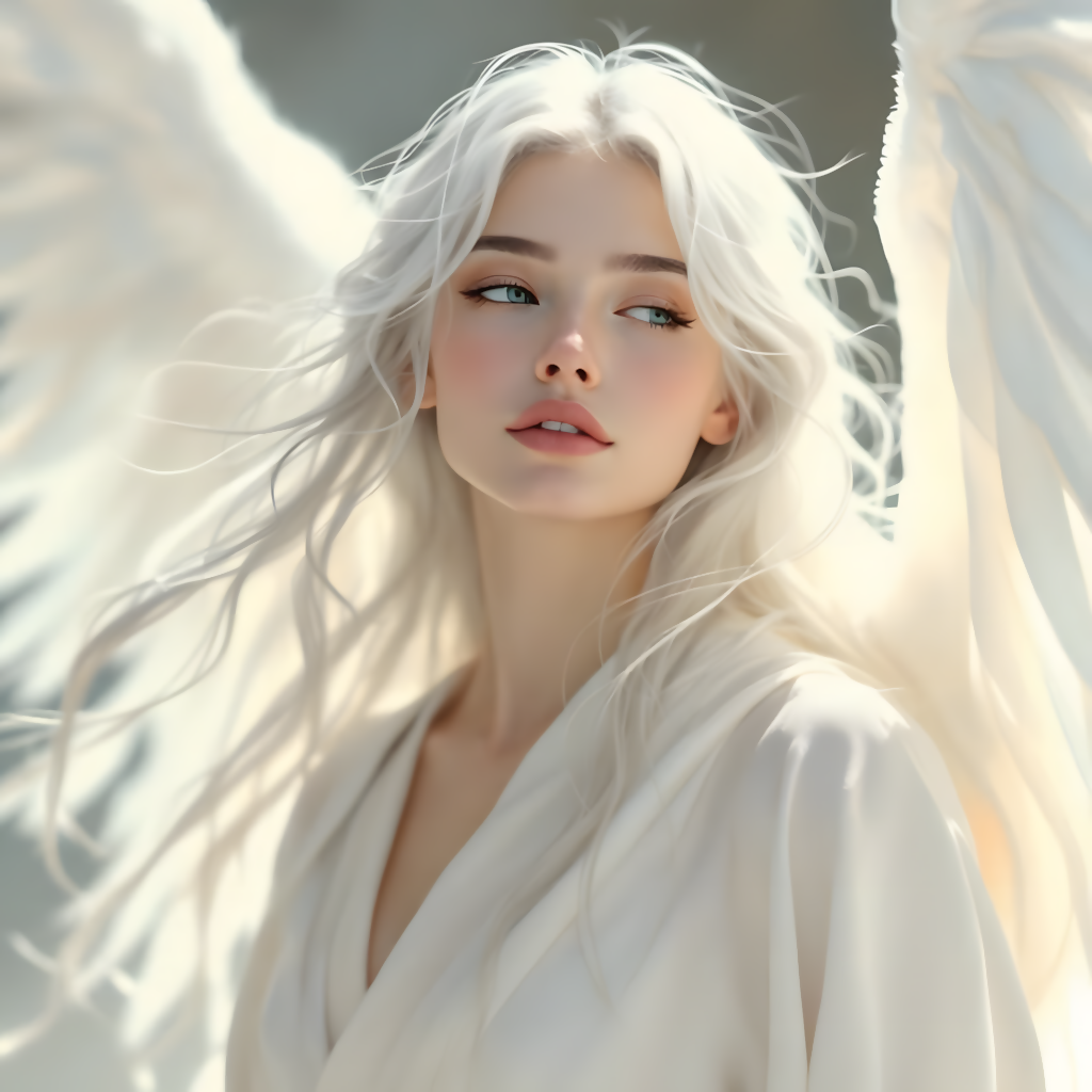 Luminous Guardian – Angel of Silver Dawn | Serene White-Winged Ange...