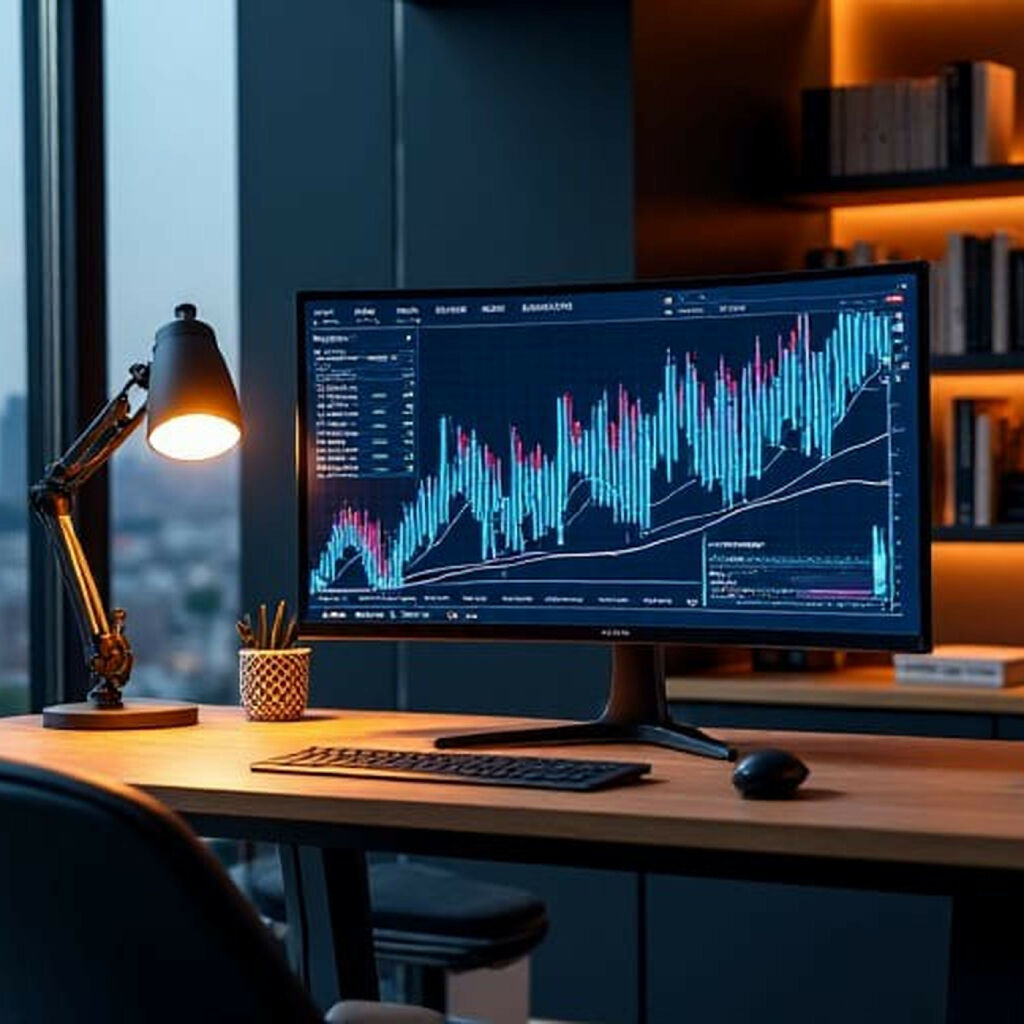 Modern Trading Workspace With City View