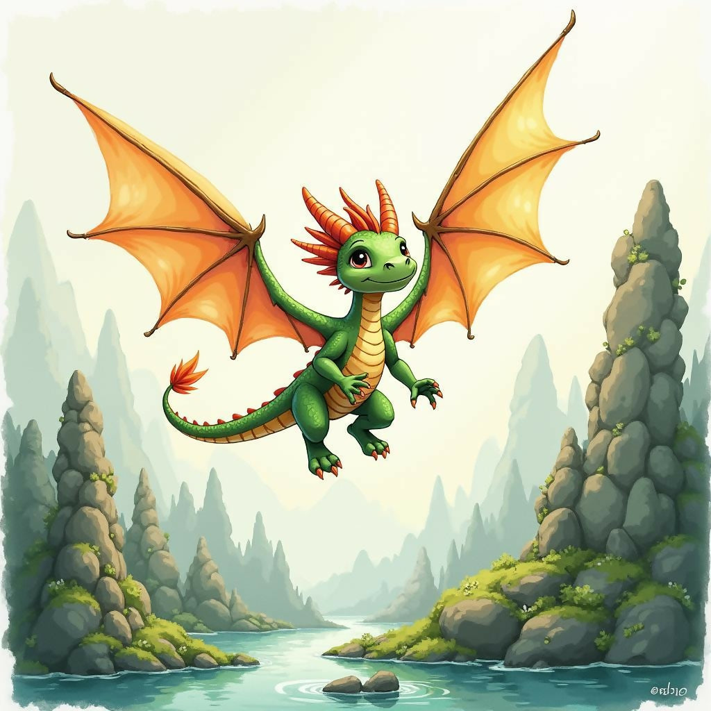 Magical Dragon Soar | Whimsical Dragon Above Fantasy Landscape
