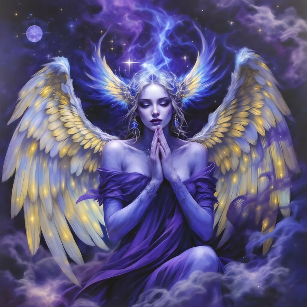 Celestial Storm – Angelic Goddess with Lightning and Glowing Wings