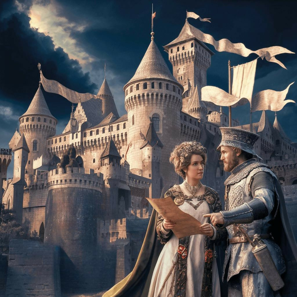 Medieval Majesty: Enchanting Digital Art of Castle and Royal Couple...