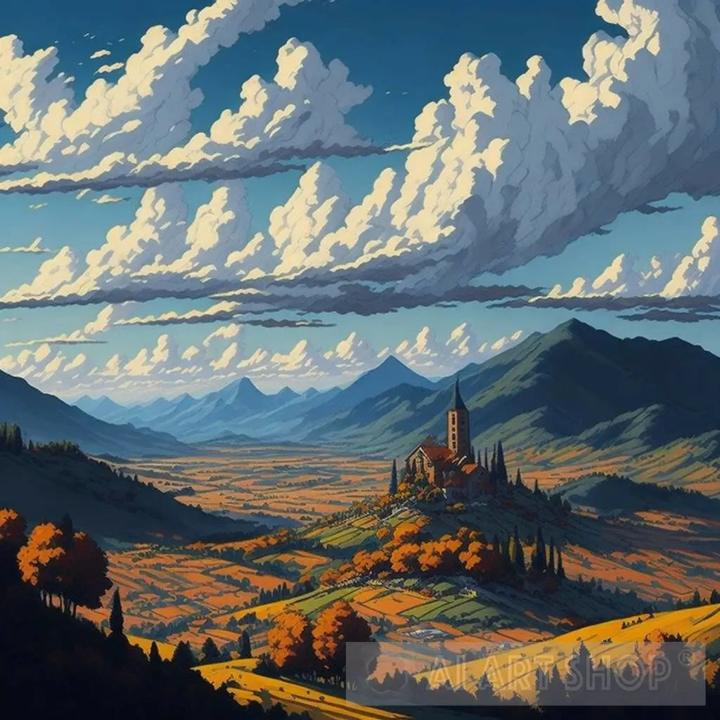 Landscape, nature, autumn, town, cloud, fall, mountains, peaceful,