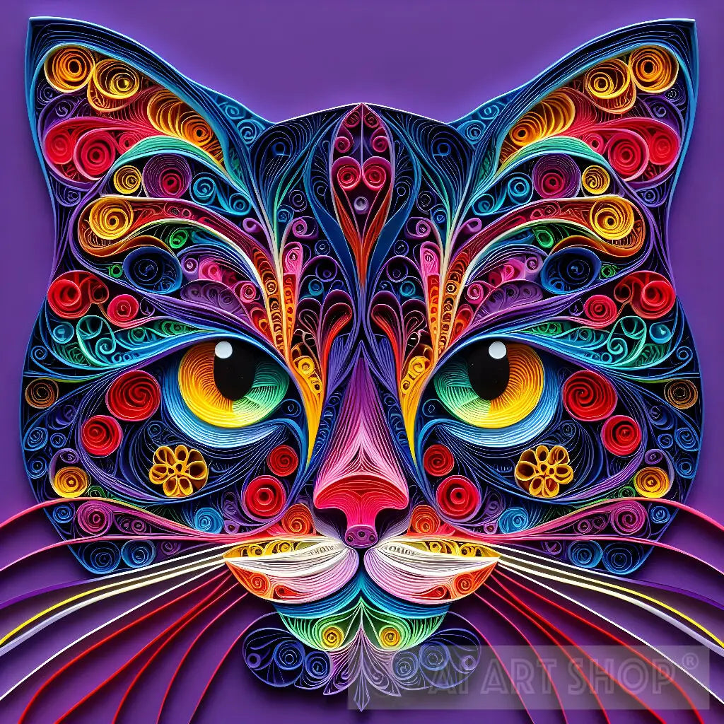 Quilling Cat Wall Painting - Handcrafted Paper Filigree Artwork for...