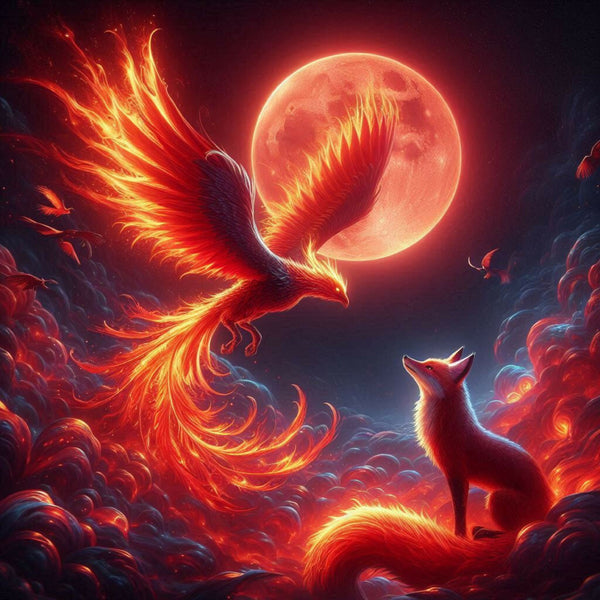 phoenix, red, fox, mythical, creatures, beautiful, moon, red moon,