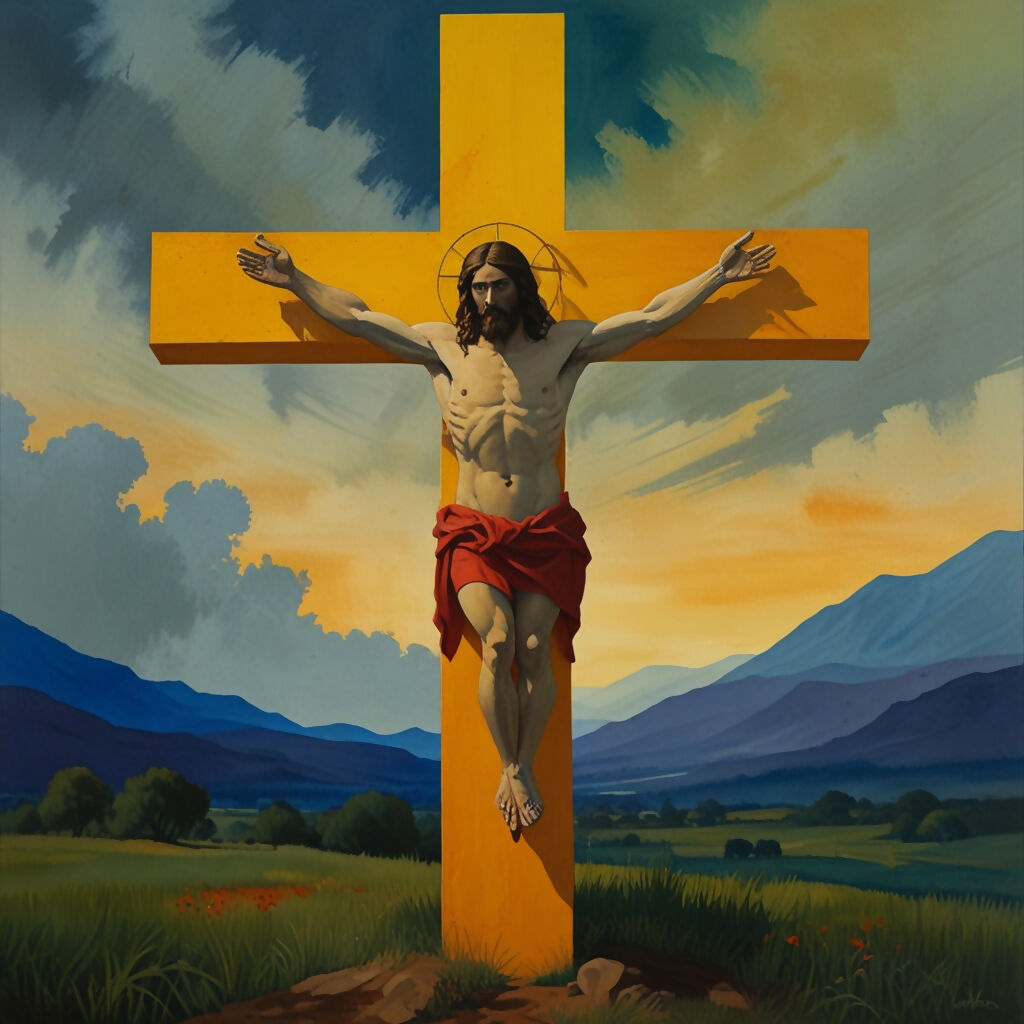 Watercolor painting, Paul Gauguin, The Yellow Christ, Post-Impressi...