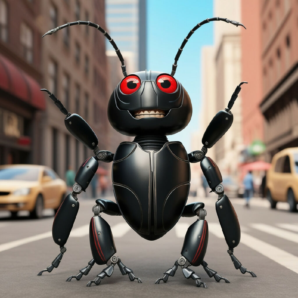 robotic beetle with a black, armored shell