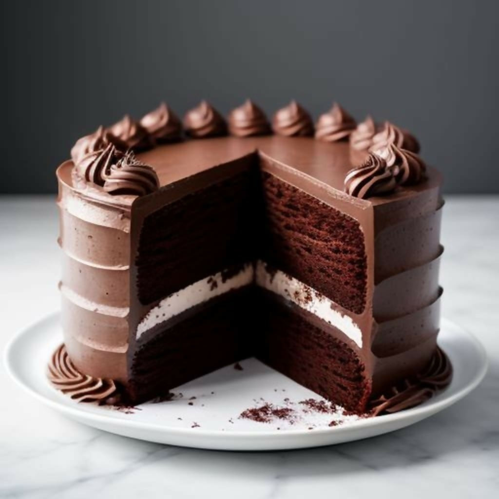 A Chocolate Cake Has Been Cut
