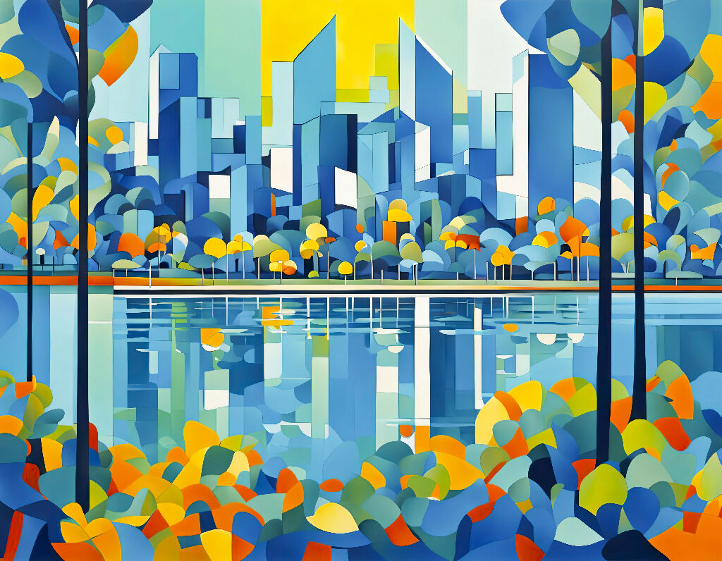 Cubist Skyline Reflected in Water