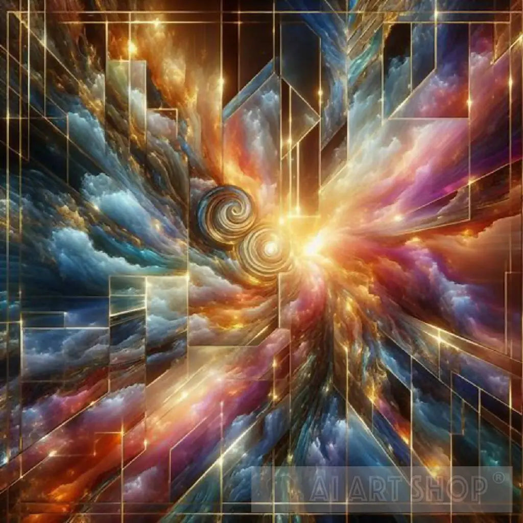 Radiant Mysterious Marble Light: Multicolor marble and gold and dia...