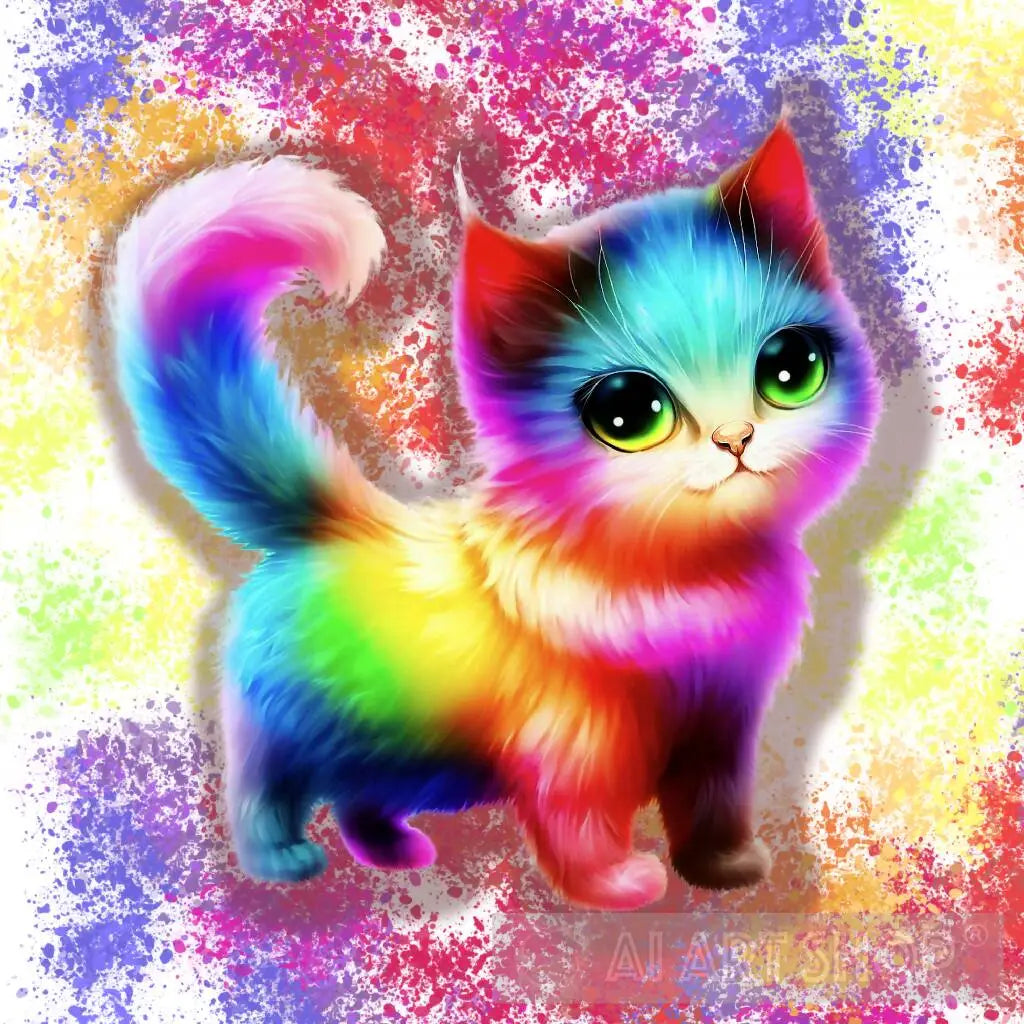Rainbow Kitten, cat, cat lover, Whimsical Art, Colorful Cat, Joyful...