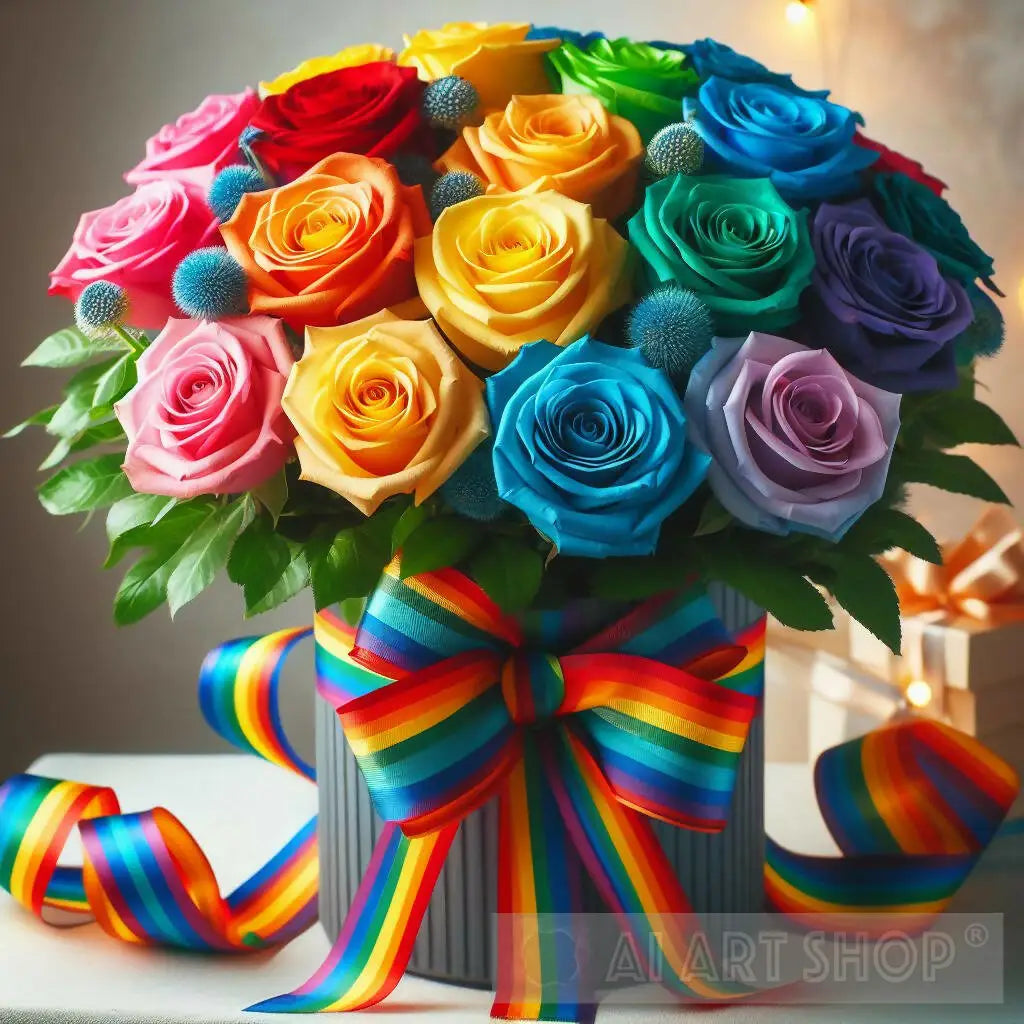 Rainbow Rose Bouquet Still Life for LGBT+ Pride