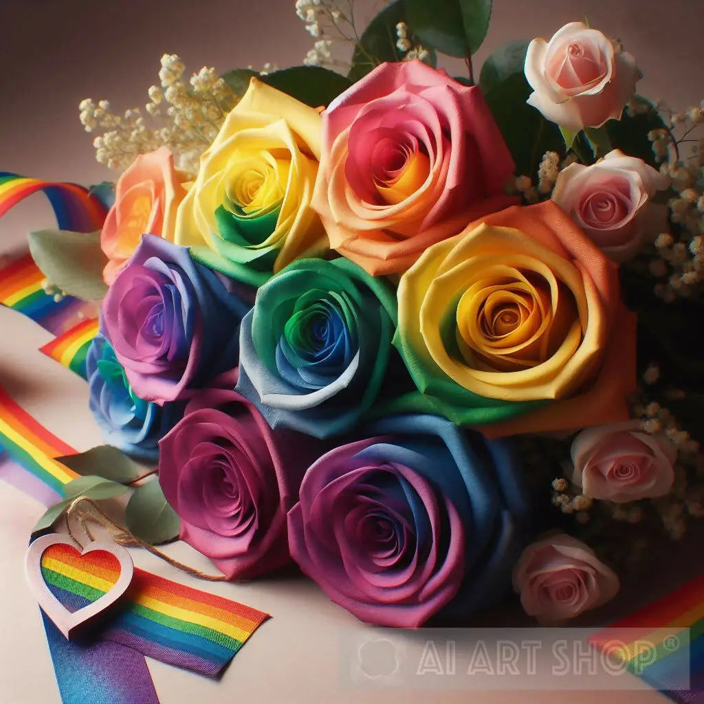 Rainbow Rose Wedding Bouquet and Rainbow Ribbons for Pride