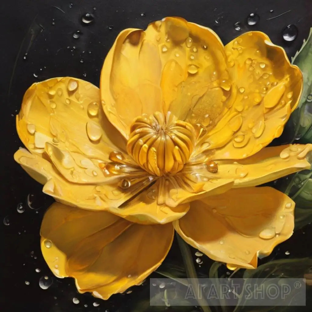 Raindrop Radiance: Yellow Flower Painting with Raindrops