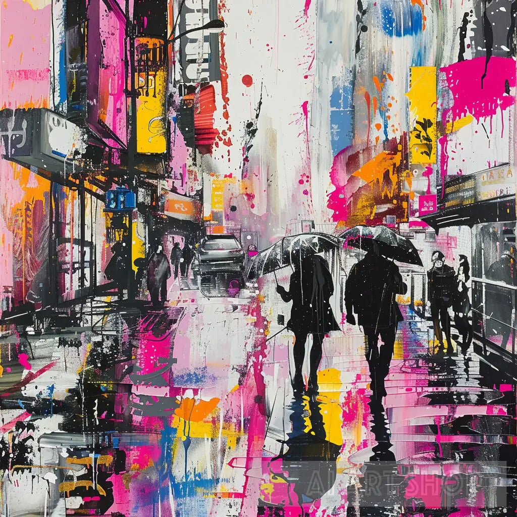 Rainy City Reflections - Abstract Contemporary Collage