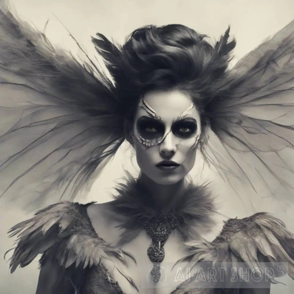 AI-Generated Avant-Garde Portrait - Raven's Masquerade