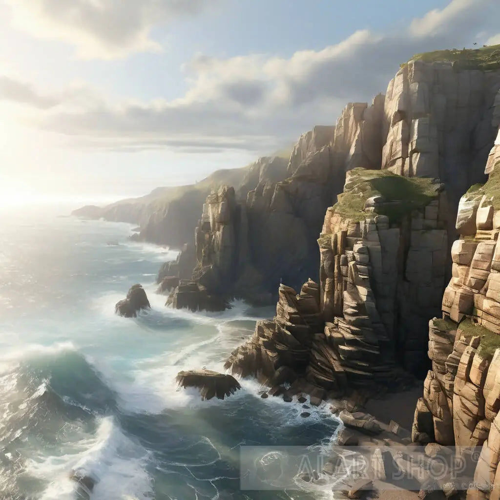 Realistic, Coastal, Cliffs,sky landscape, sea,