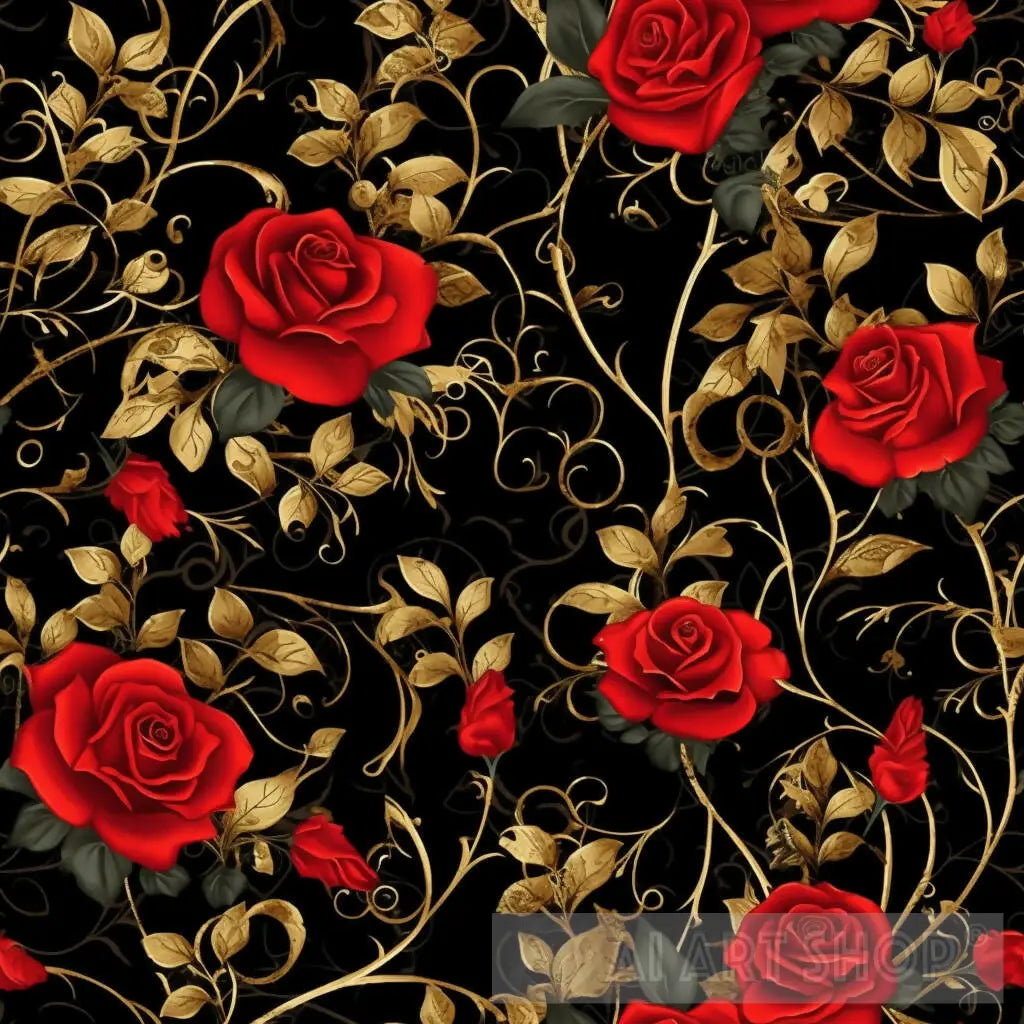 Red and Gold Roses on Black