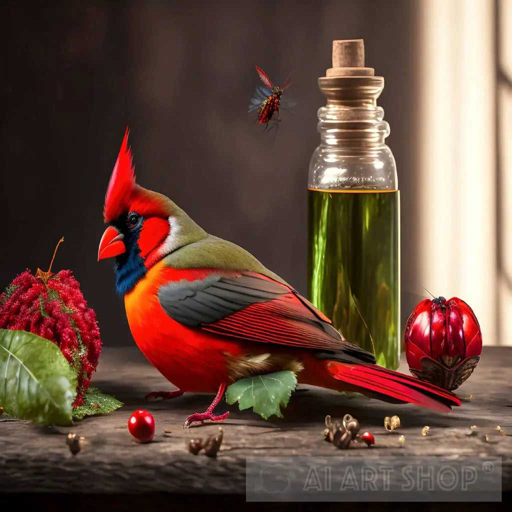 Extravagant, Red, Bird, Country, Tabletop, unique, scene, attractiv...