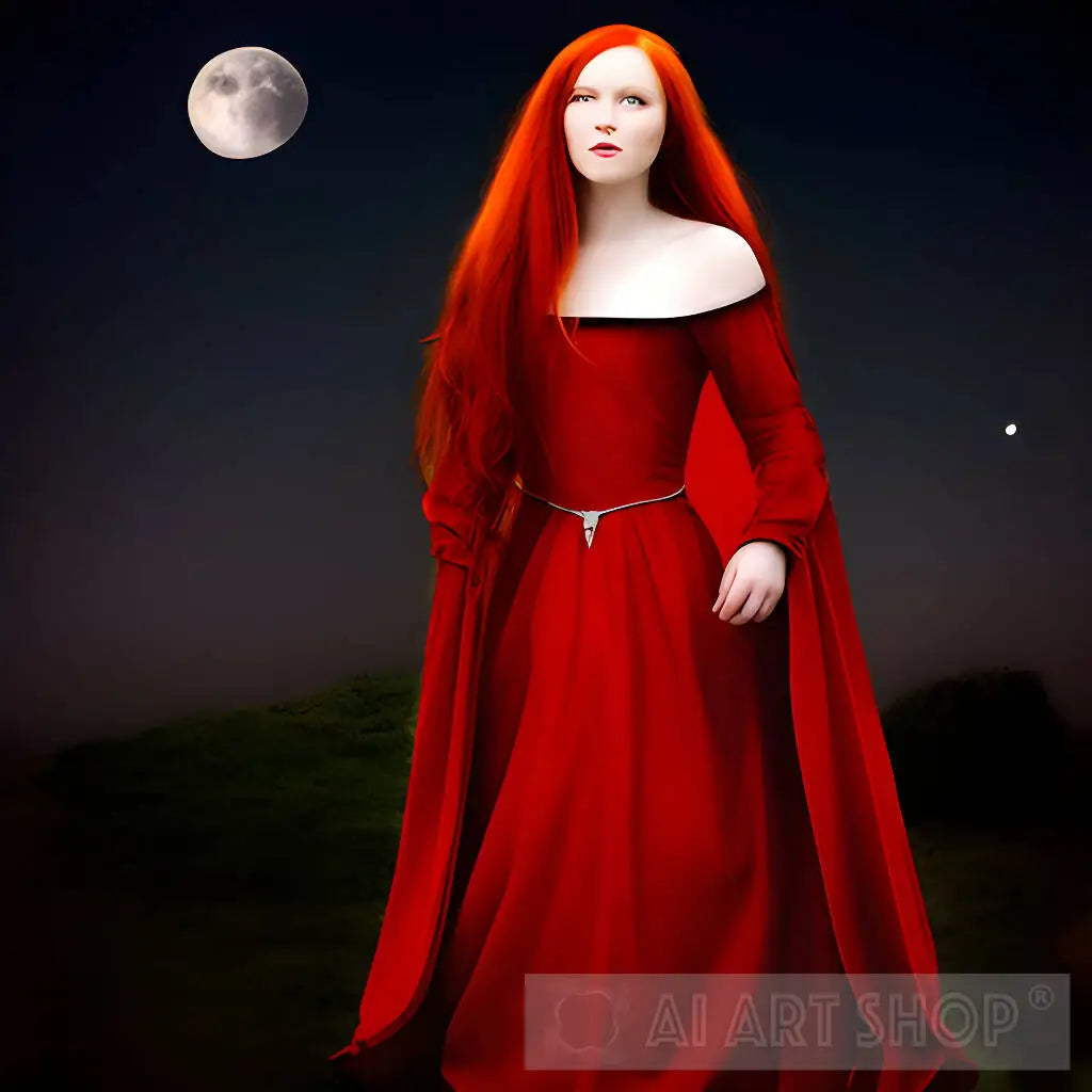 #red #hair #dress #moon #princess