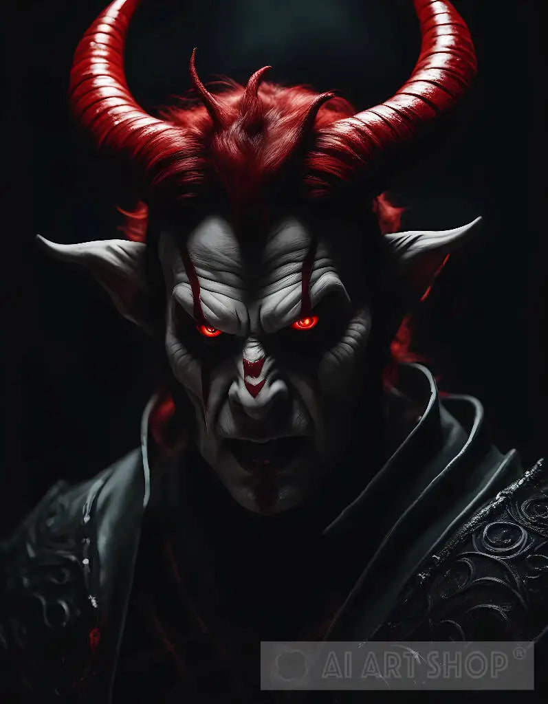 Red-haired Demon with horns in a dark setting