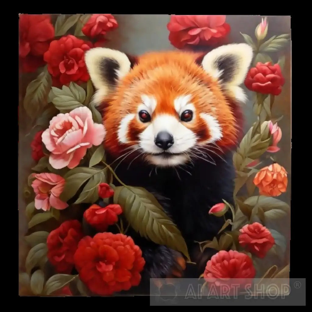 Red Panda With Flowers