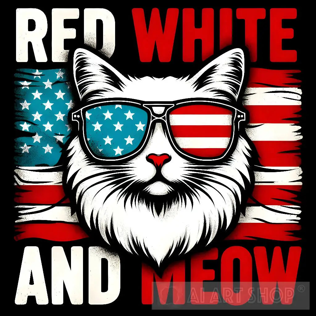Red White And Meow Wall Painting - Whimsical Art for Patriotic Cat ...