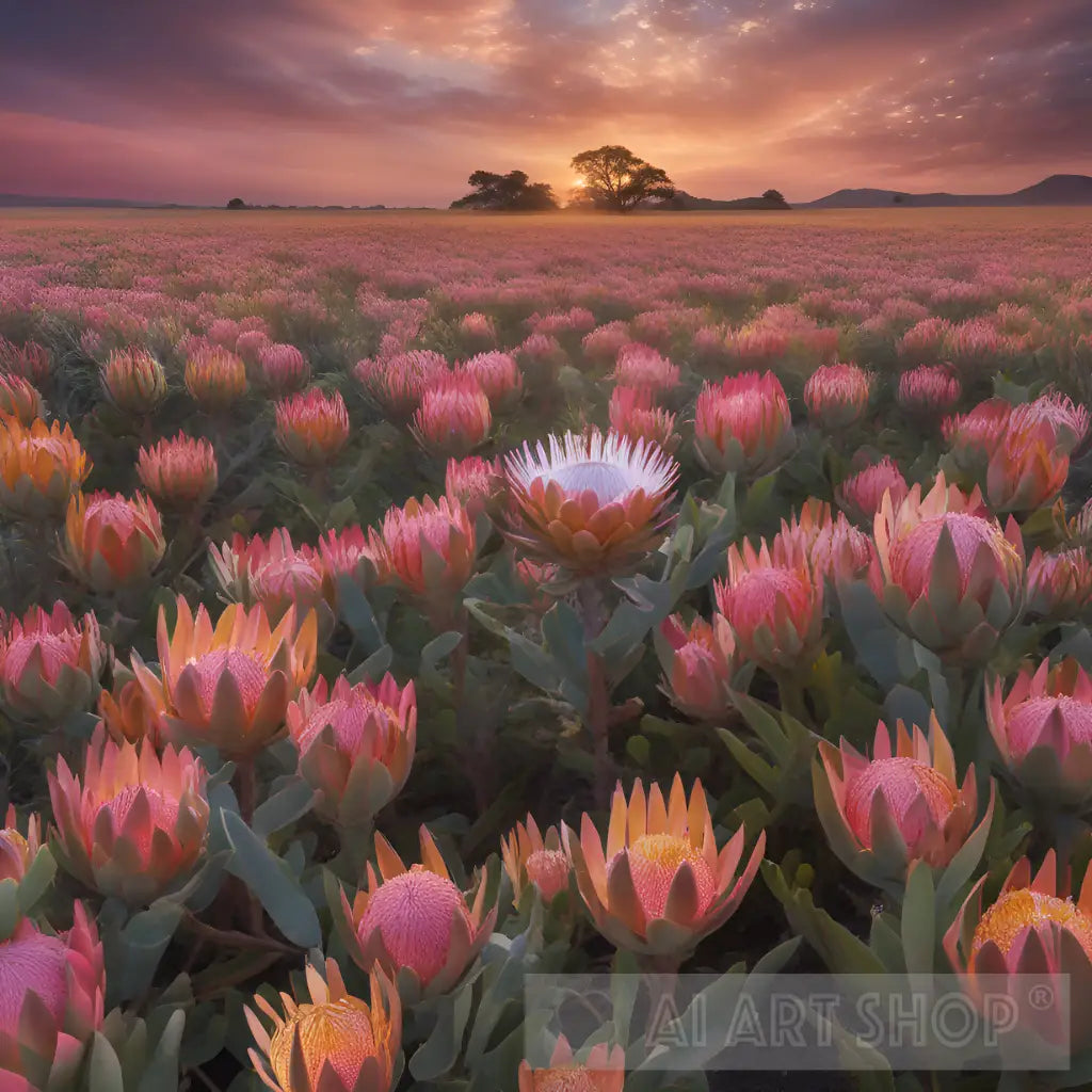 redish sunset, king protea,